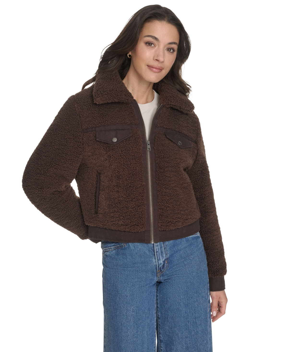 Click here for Levis Womens Sherpa Zip-Front Jacket - Brown prices