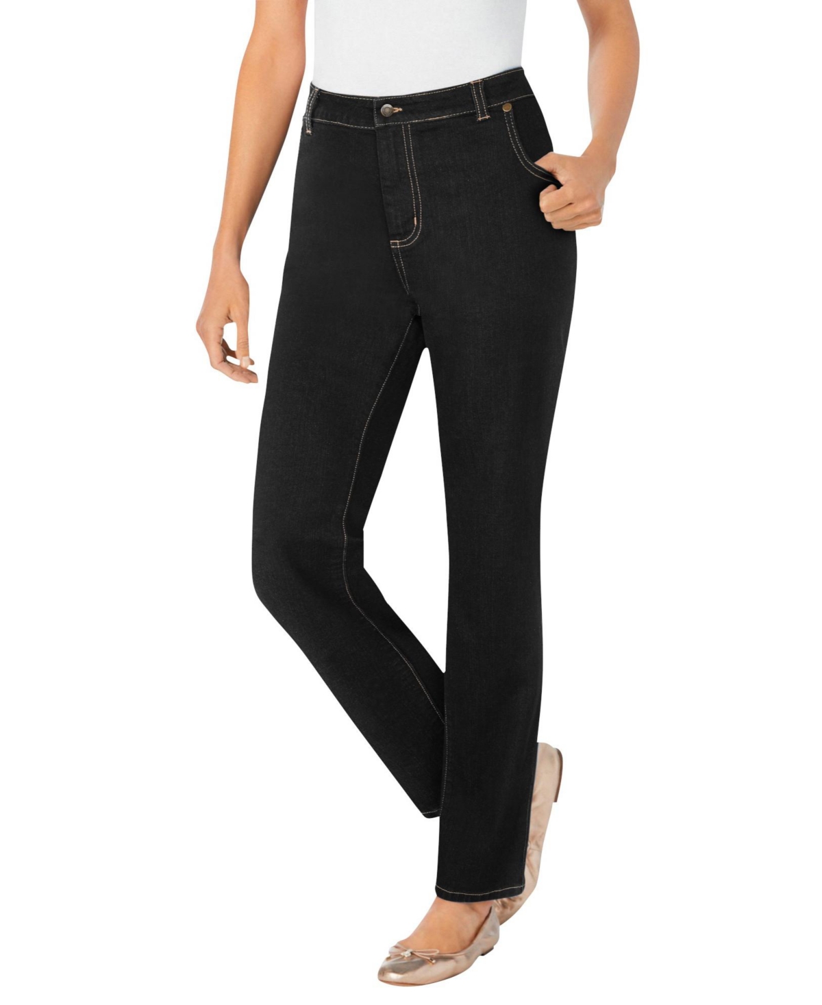 Click here for Woman Within Womens Within Straight-Leg Stretch De... prices