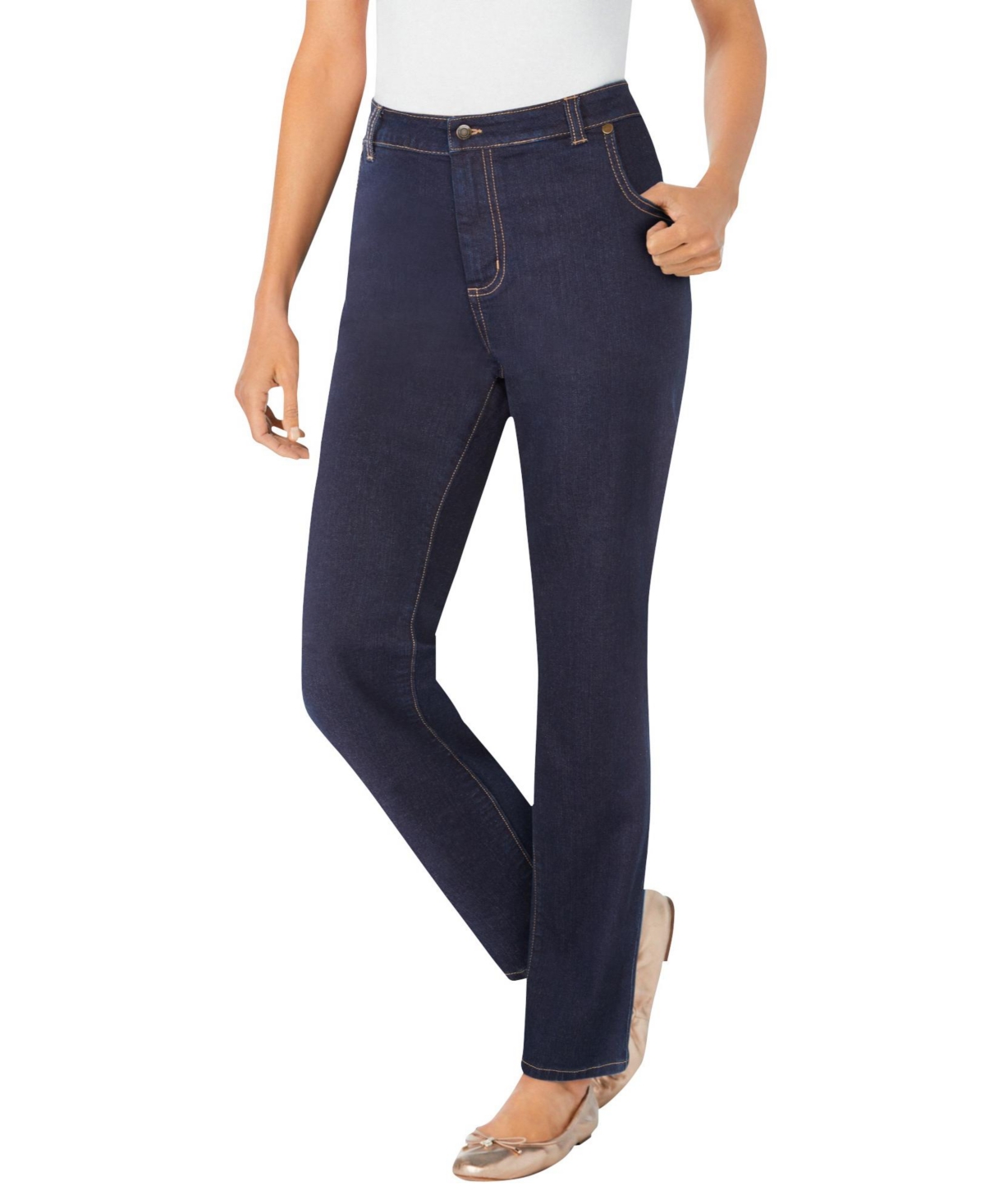 Click here for Woman Within Womens Within Straight-Leg Stretch De... prices