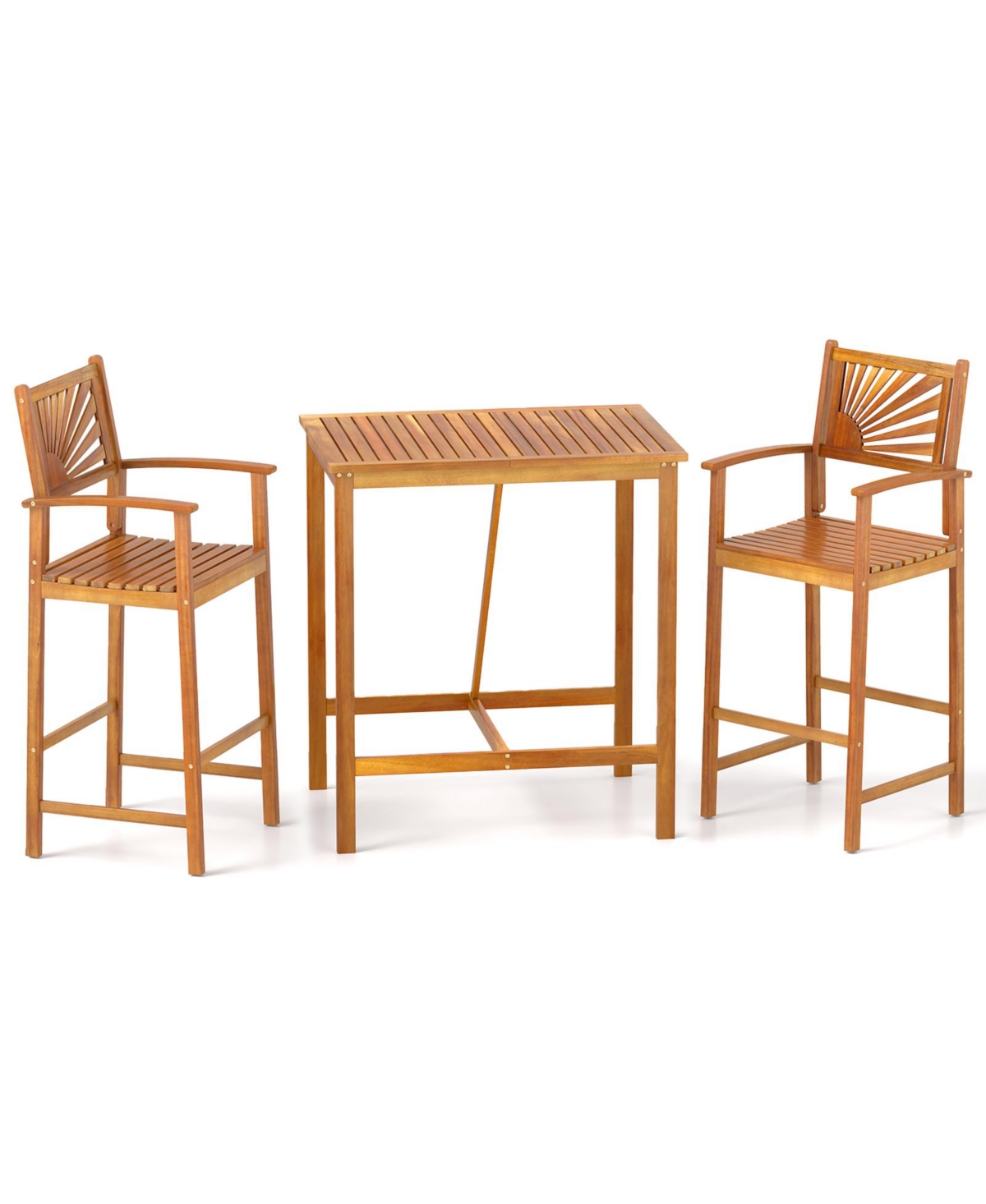 Click here for Gymax 3 Pcs Outdoor Acacia Wood Bar Set w/ Slatted... prices