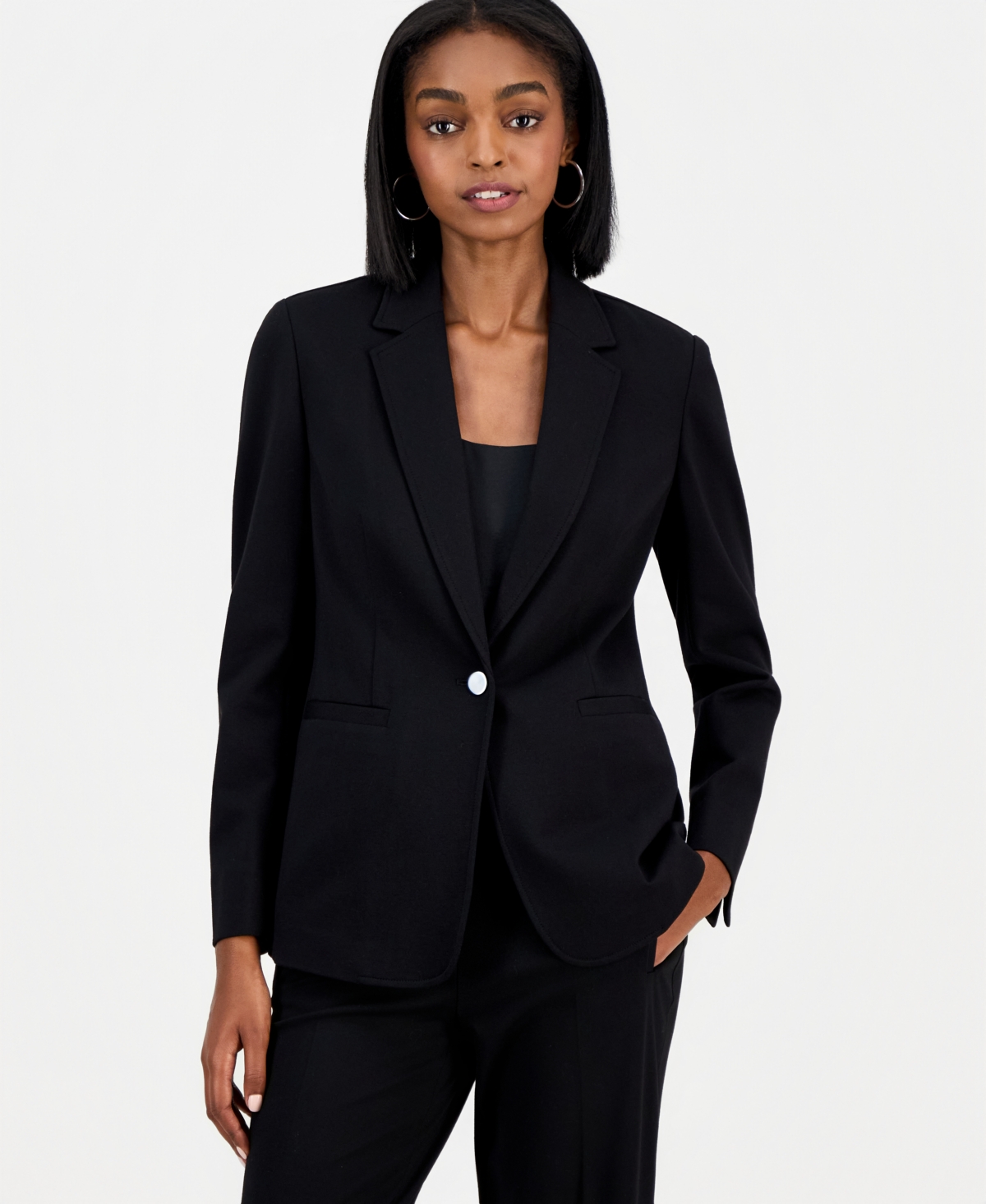 Click here for Bar Iii Womens Compression Notch-Collar Single But... prices