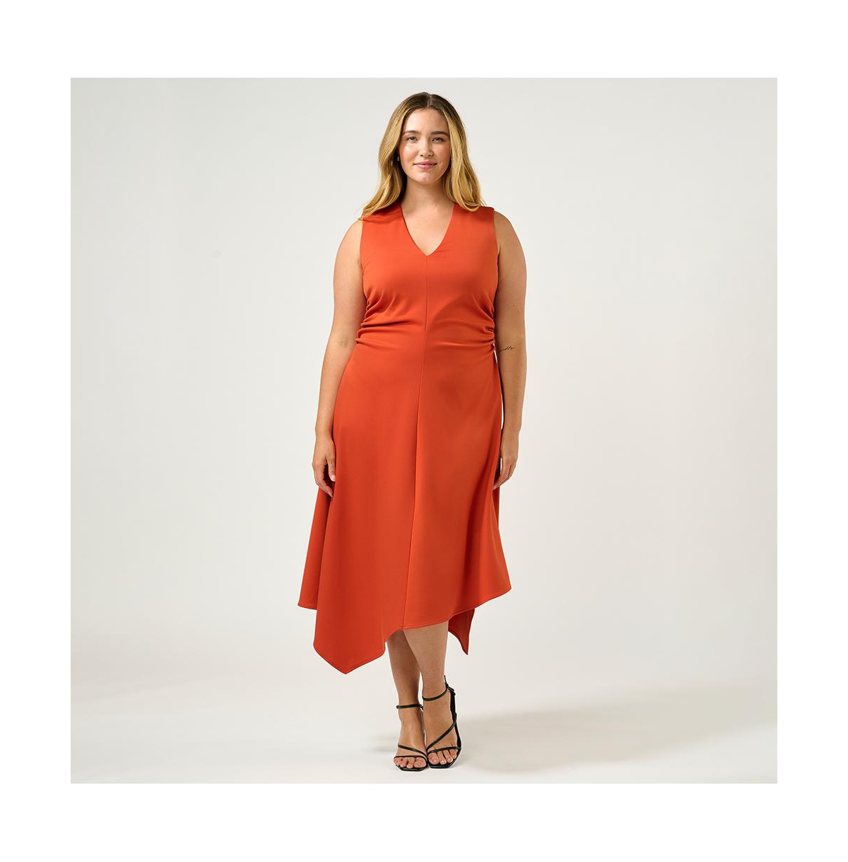 Click here for Estelle Womens Carmen Ruched Scuba Dress - Orange prices