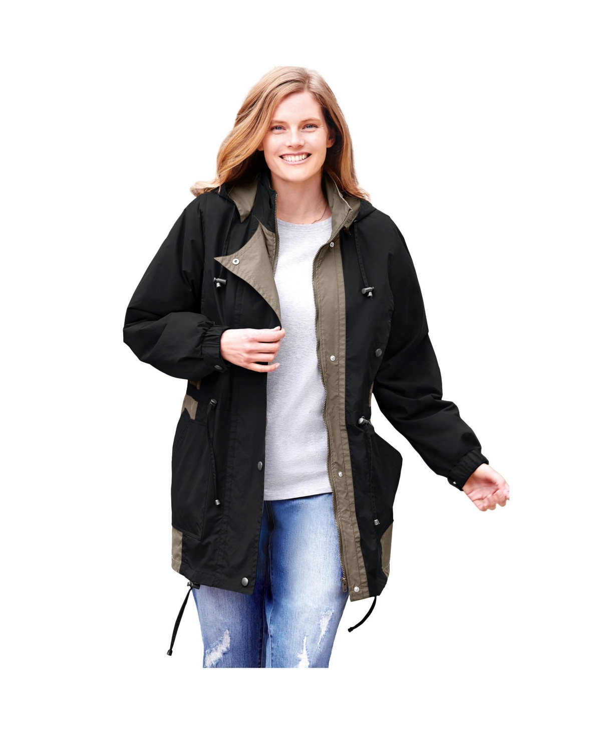 Click here for Woman Within Womens Plus Size Colorblocked Taslon... prices