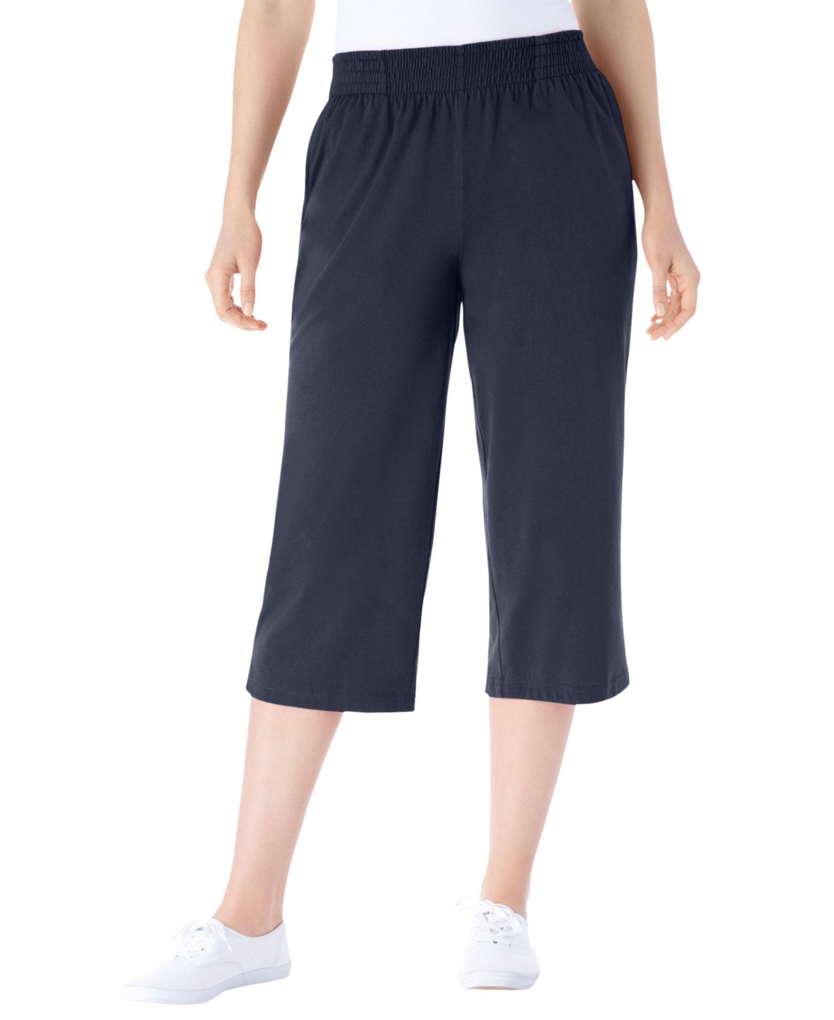 Click here for Woman Within Plus Size Elastic-Waist Knit Capri Pa... prices