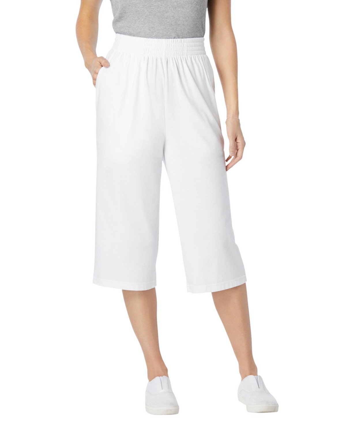 Click here for Woman Within Plus Size Elastic-Waist Knit Capri Pa... prices