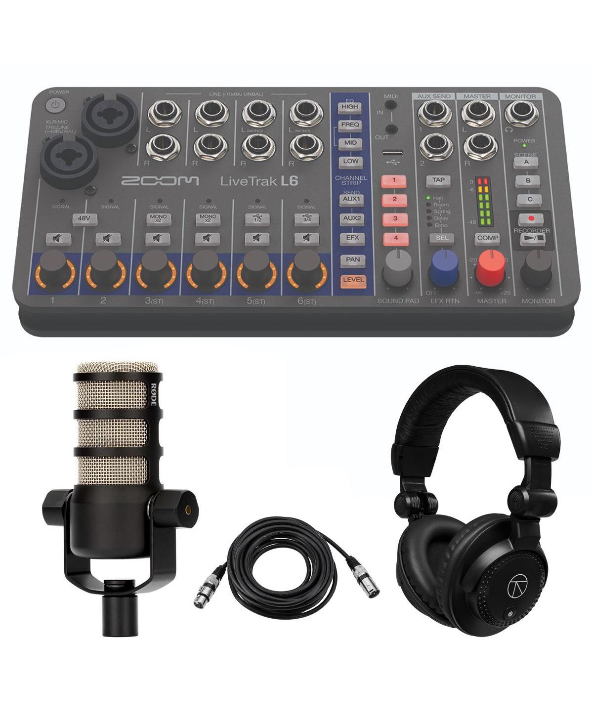 Zoom LiveTrak L6 10-Track Compact and Portable Digital Mixer/Recorder  Bundle with PodMic Microphone  TAPH100 Monitor Headphones  25 Microphone Cable