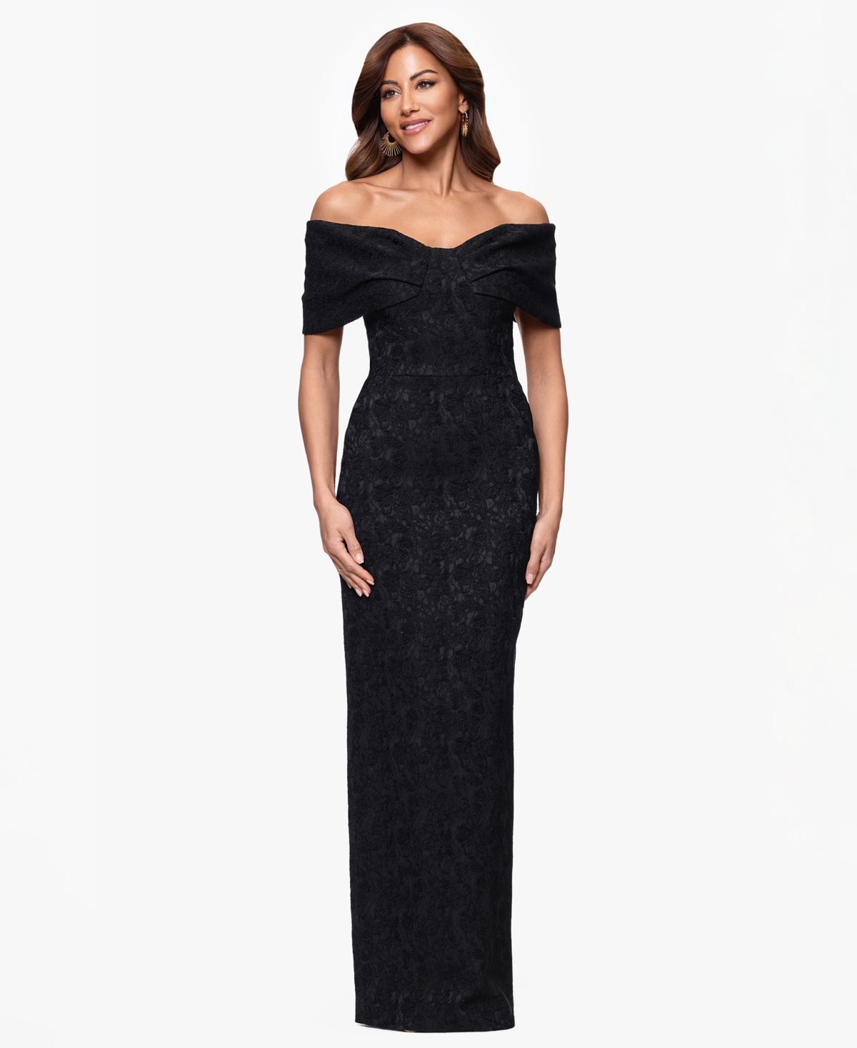 Click here for Betsy & Adam Womens Long Off-the-Shoulder Dress -... prices