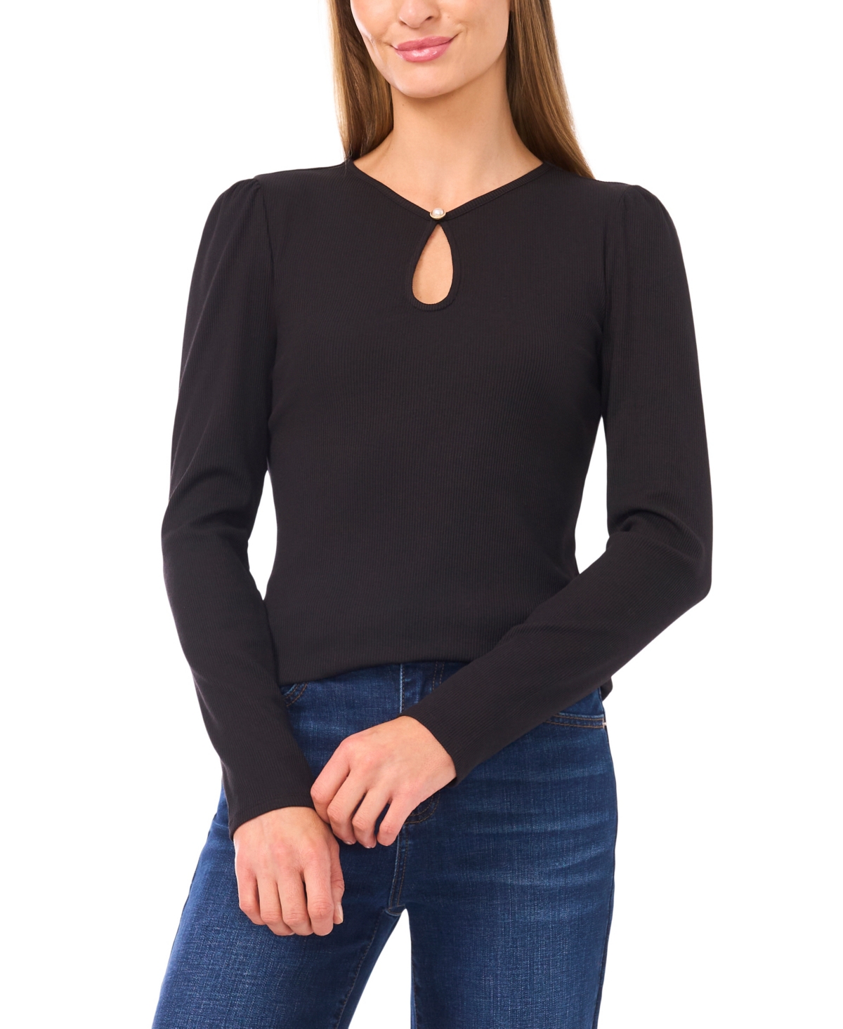 Click here for CeCe Womens Long Sleeve Front Keyhole Top - Rich B... prices
