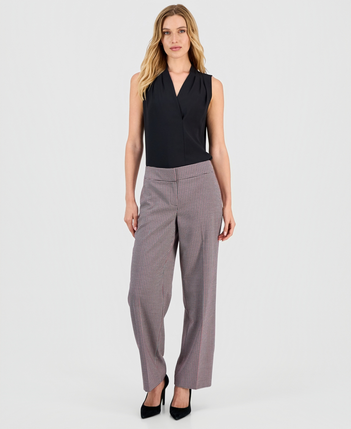 Click here for Kasper Petite Houndstooth High-Rise Wide-Leg Pants... prices