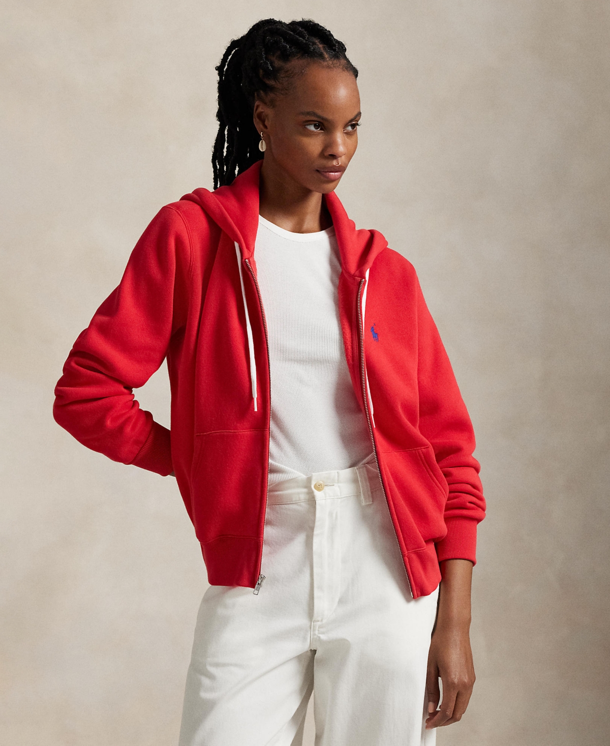 Polo Ralph Lauren Womens Fleece Full-Zip Hoodie - Deep Orangey Red
