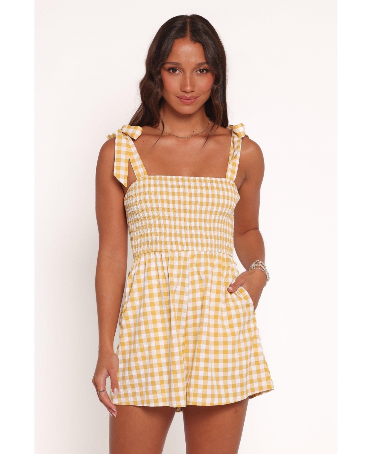 Petal and Pup Womens Simo Romper - Yellow gingham