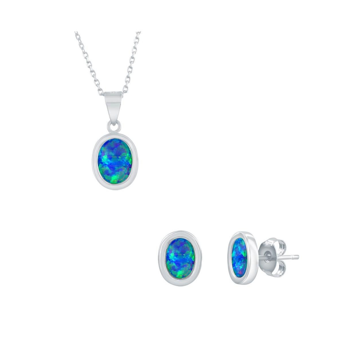 Click here for Sterling Silver  Oval Blue Opal Necklace & Earring... prices