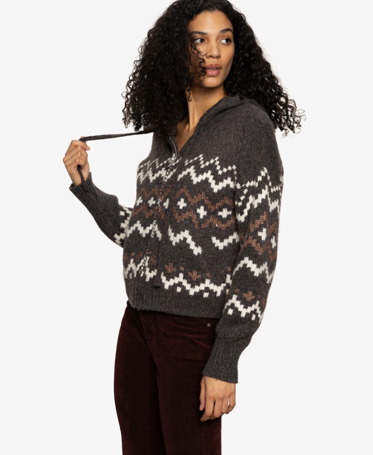 Click here for Sanctuary Womens Fairisle Zip-Up Hoodie Sweater -... prices
