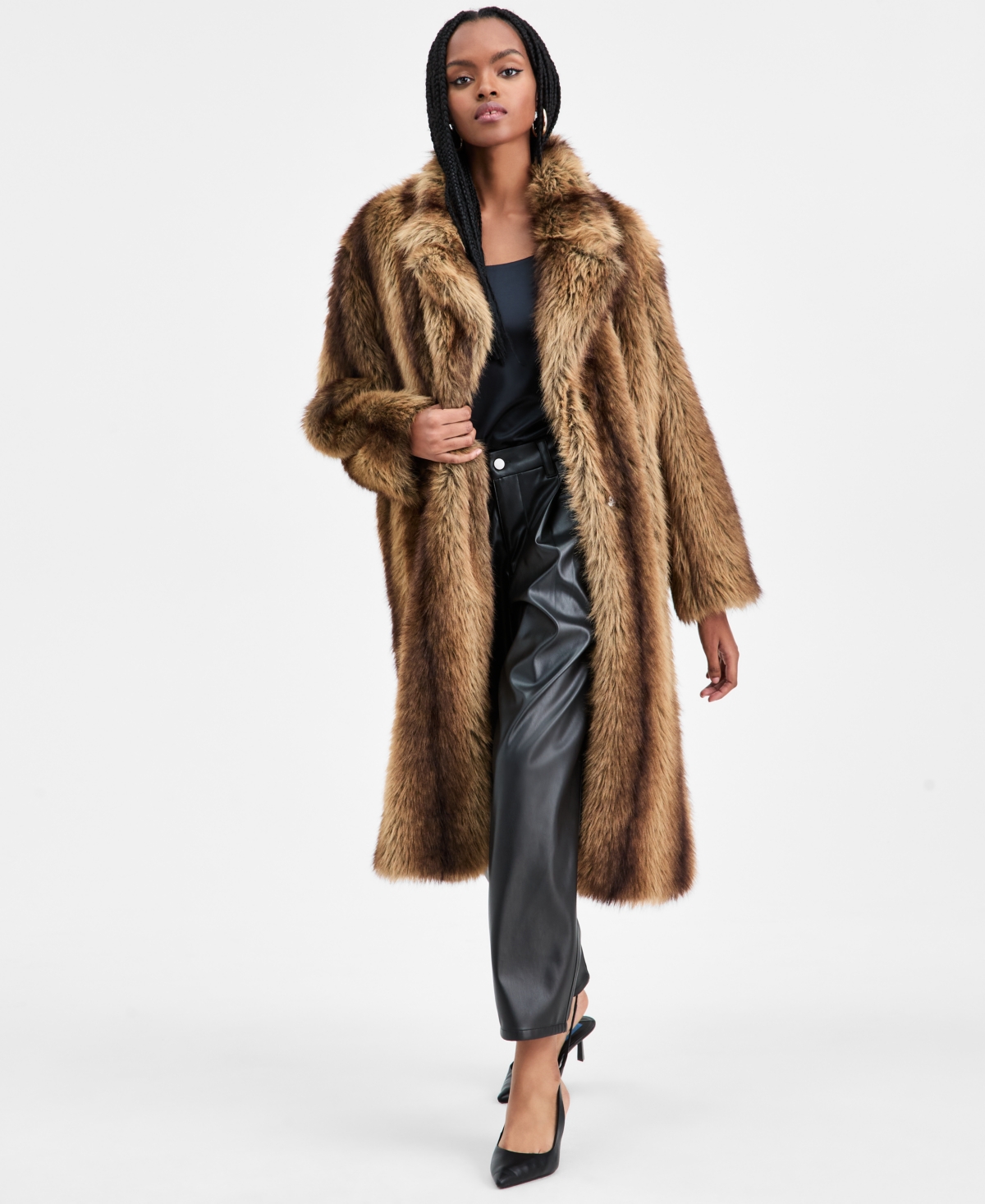 Click here for Bar Iii Womens Notch-Lapel Snap-Front Faux-Fur Jac... prices