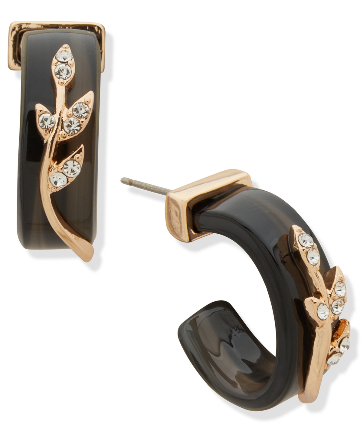 Click here for lonna & lilly Pave Branch Hoop Earrings - Black prices
