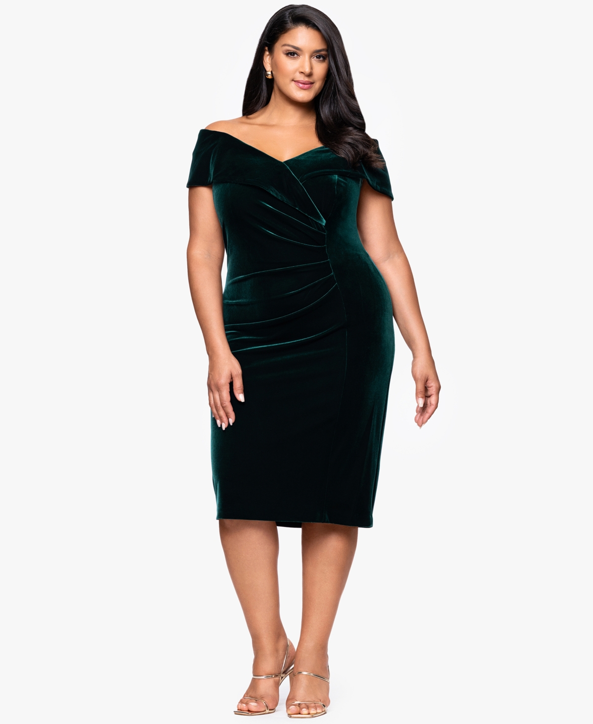 Click here for Xscape Plus Size Off-Shoulder Ruched Dress - Hunte... prices