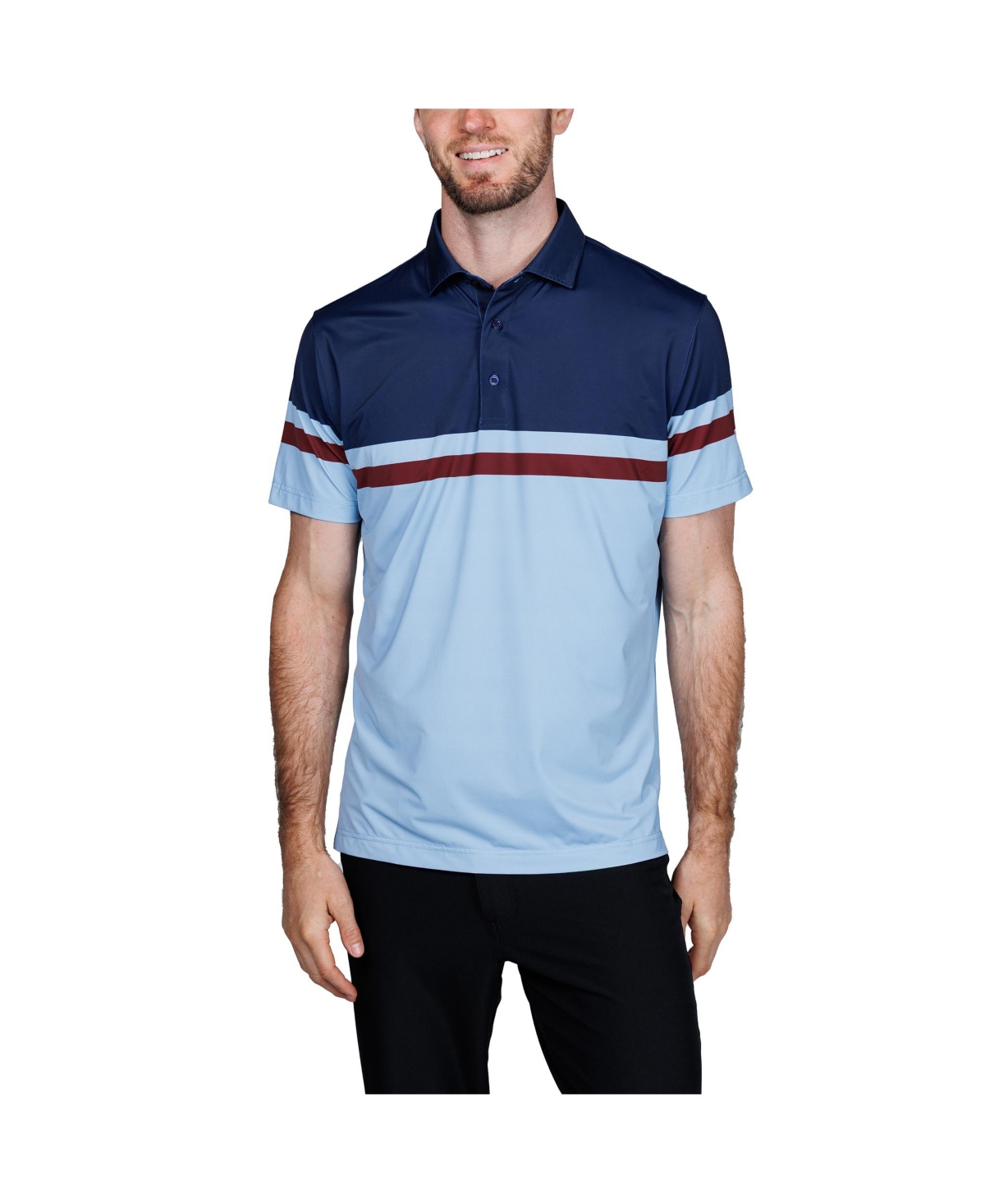 Click here for Tailorbyrd Engineered Stripe Performance Polo - Bl... prices