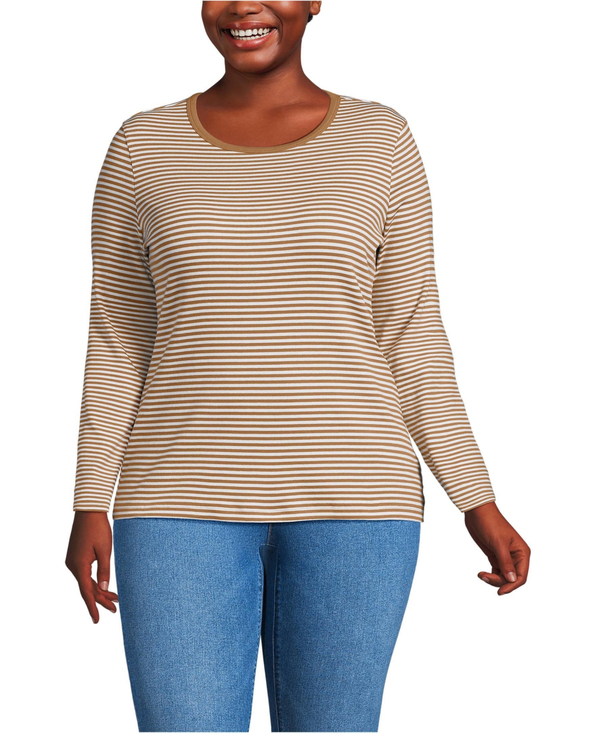 Click here for Lands End Womens Plus Size Long Sleeve Micro Rib T... prices