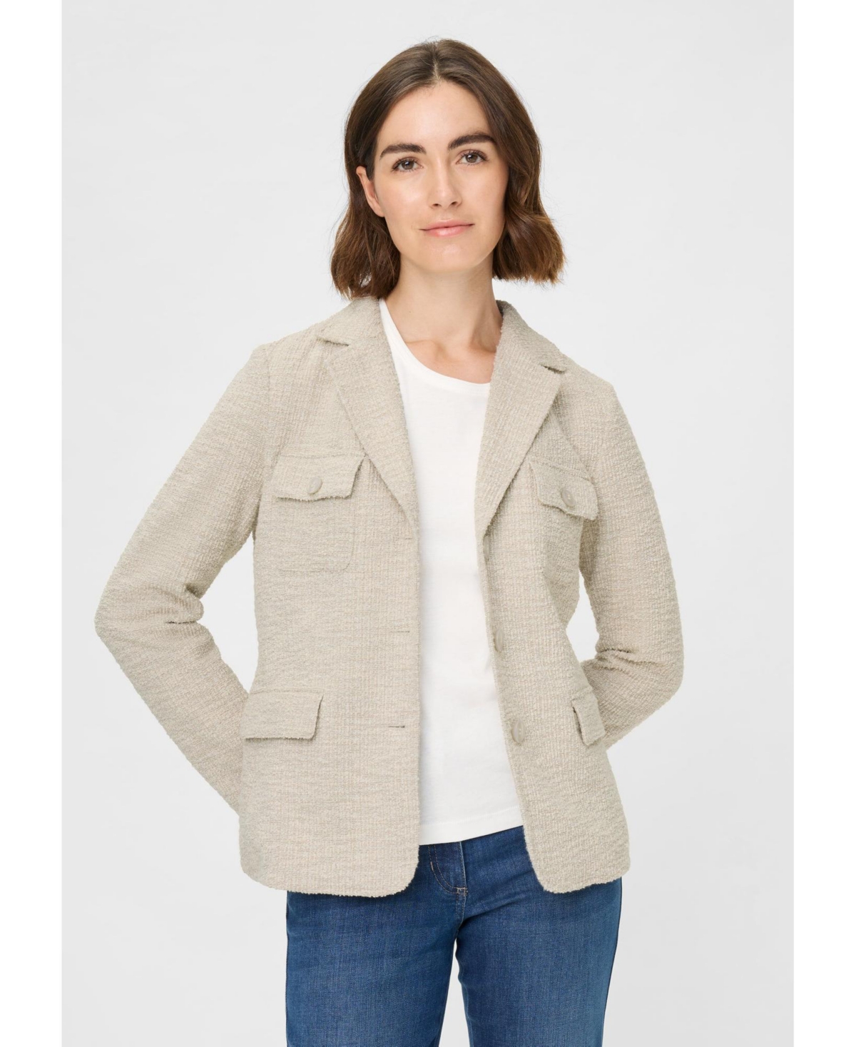 Click here for Olsen Womens Sparkly Tweed Blazer - Almond beige prices
