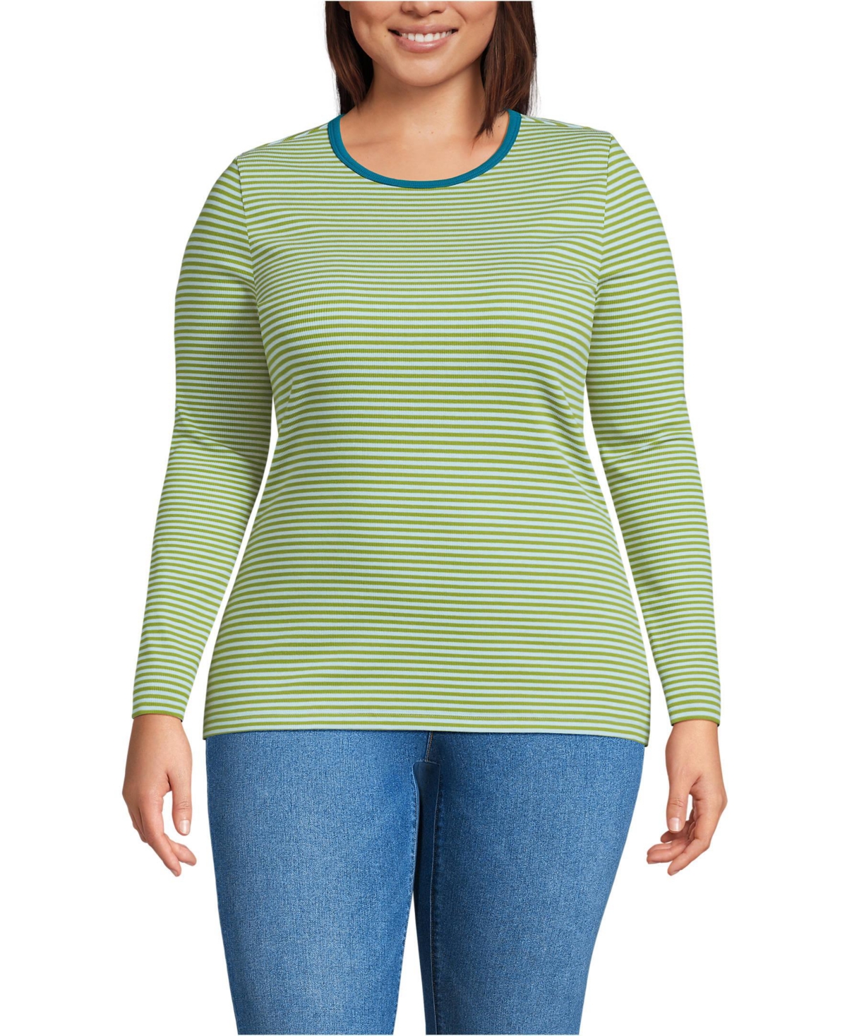 Click here for Lands End Womens Plus Size Long Sleeve Micro Rib T... prices