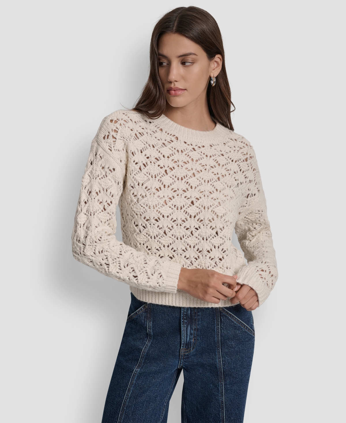 Click here for Dkny Jeans Petite Pointelle Crewneck Sweater - Syr... prices