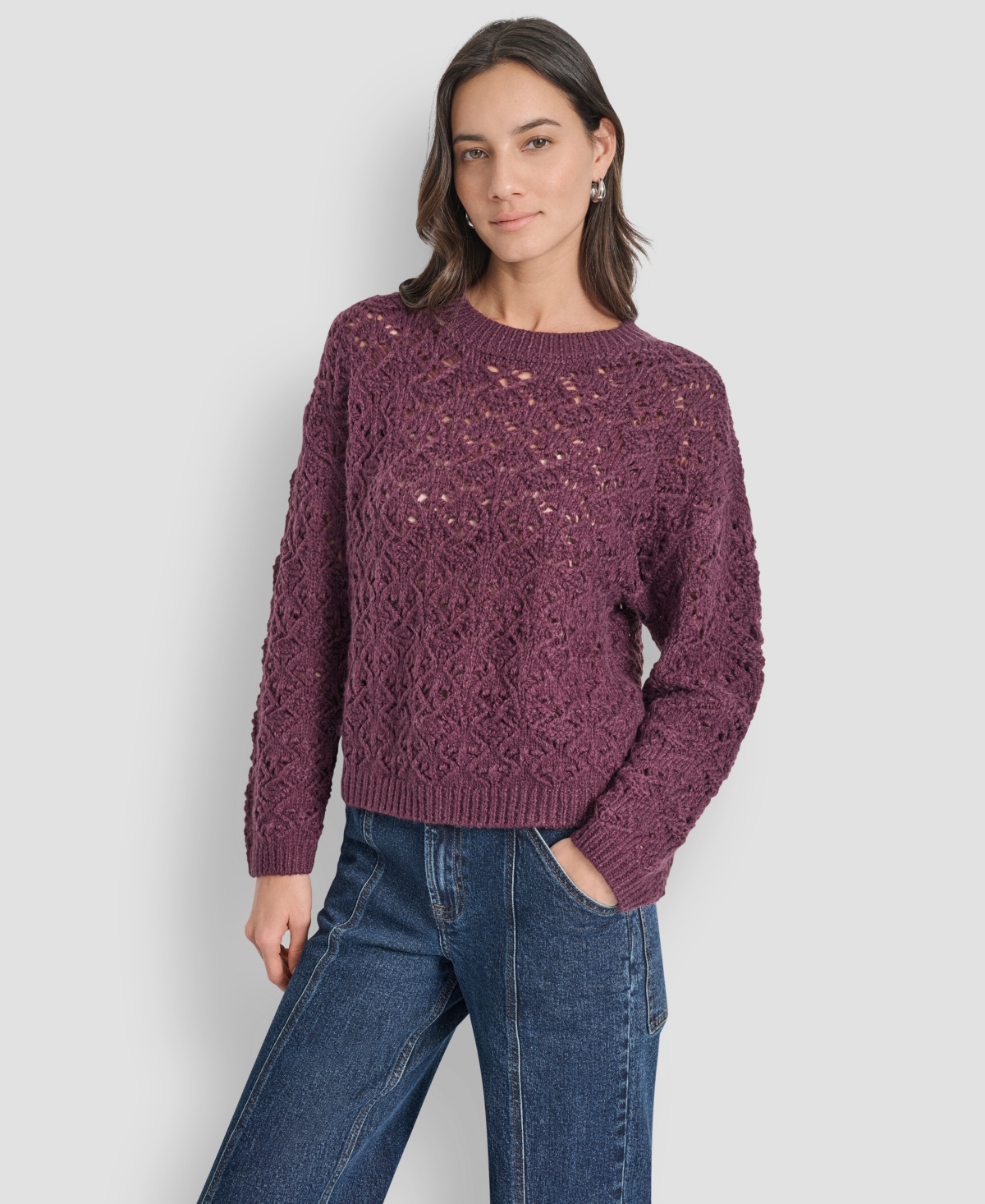 Click here for Dkny Jeans Petite Pointelle Crewneck Sweater - Blo... prices