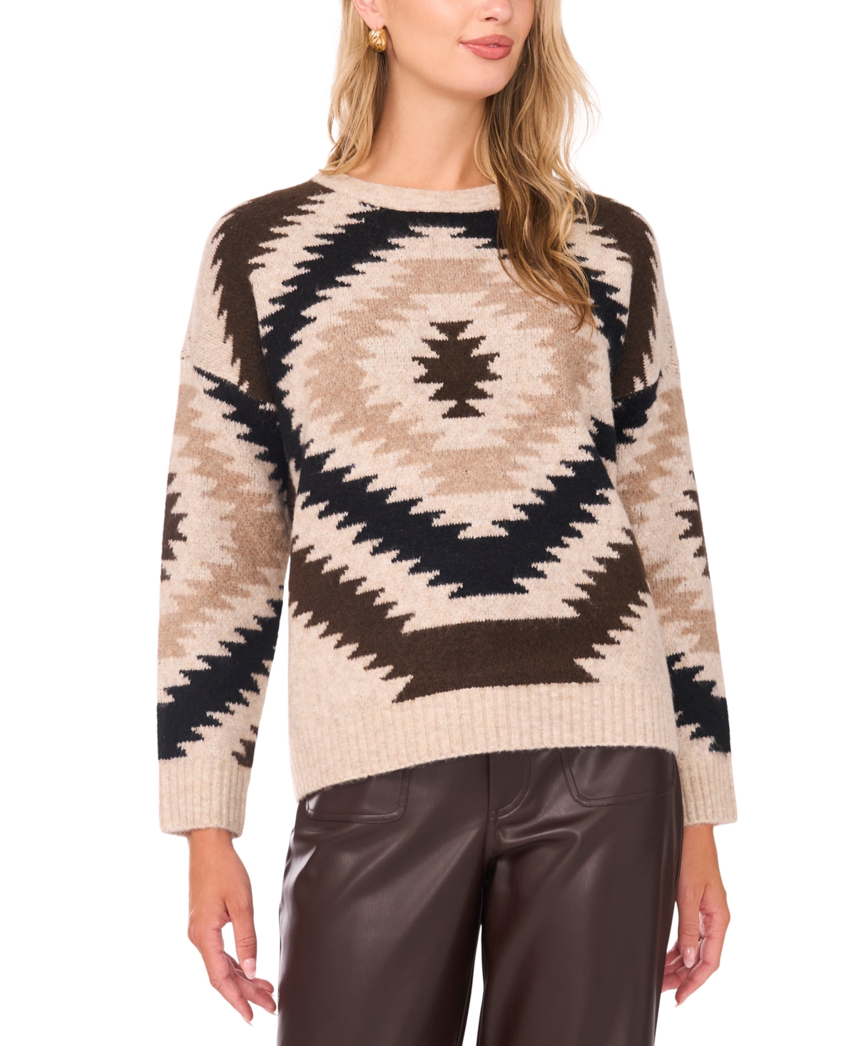 Click here for Vince Camuto Womens Aztec Pattern Crewneck Sweater... prices