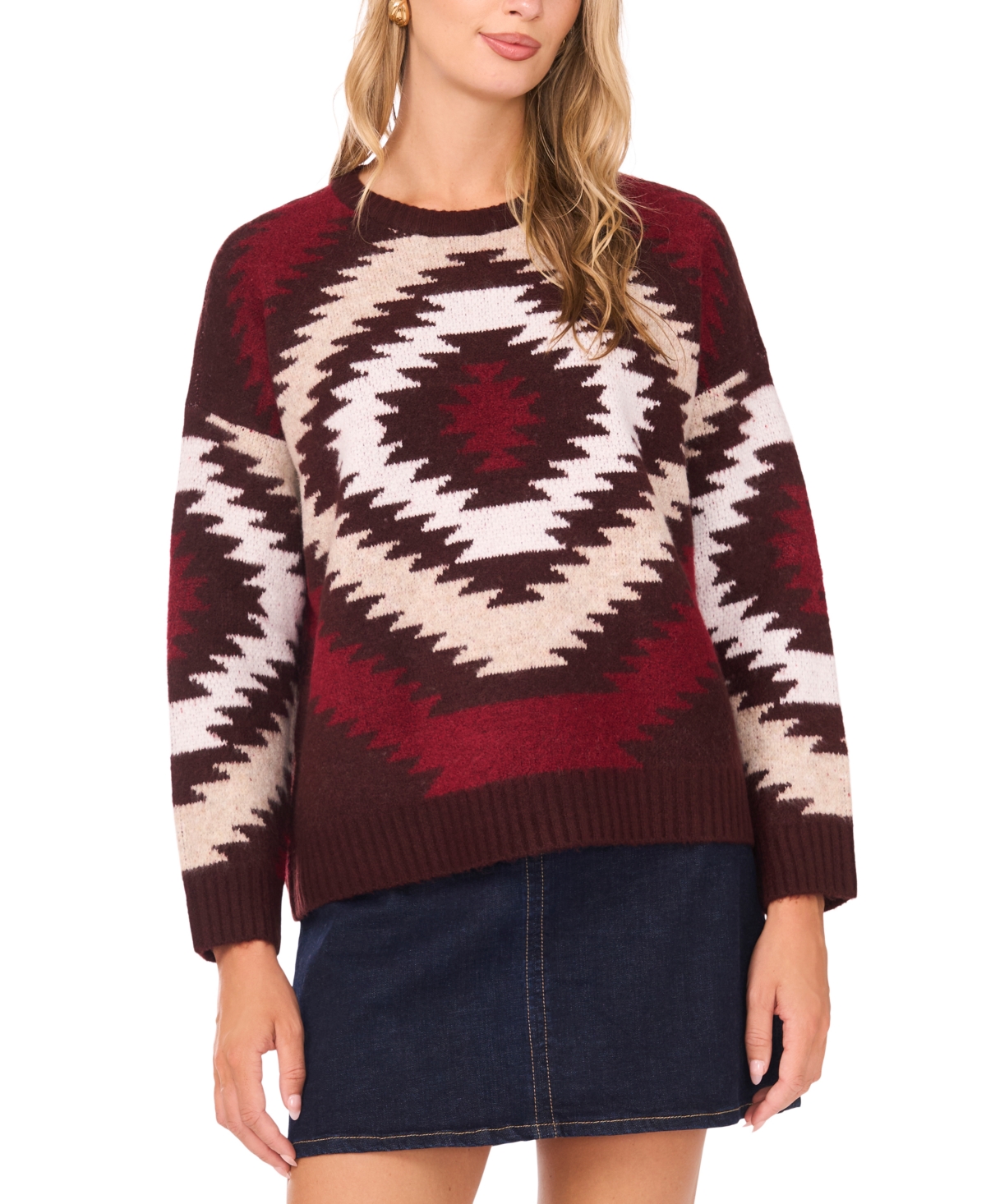 Click here for Vince Camuto Womens Aztec Pattern Crewneck Sweater... prices