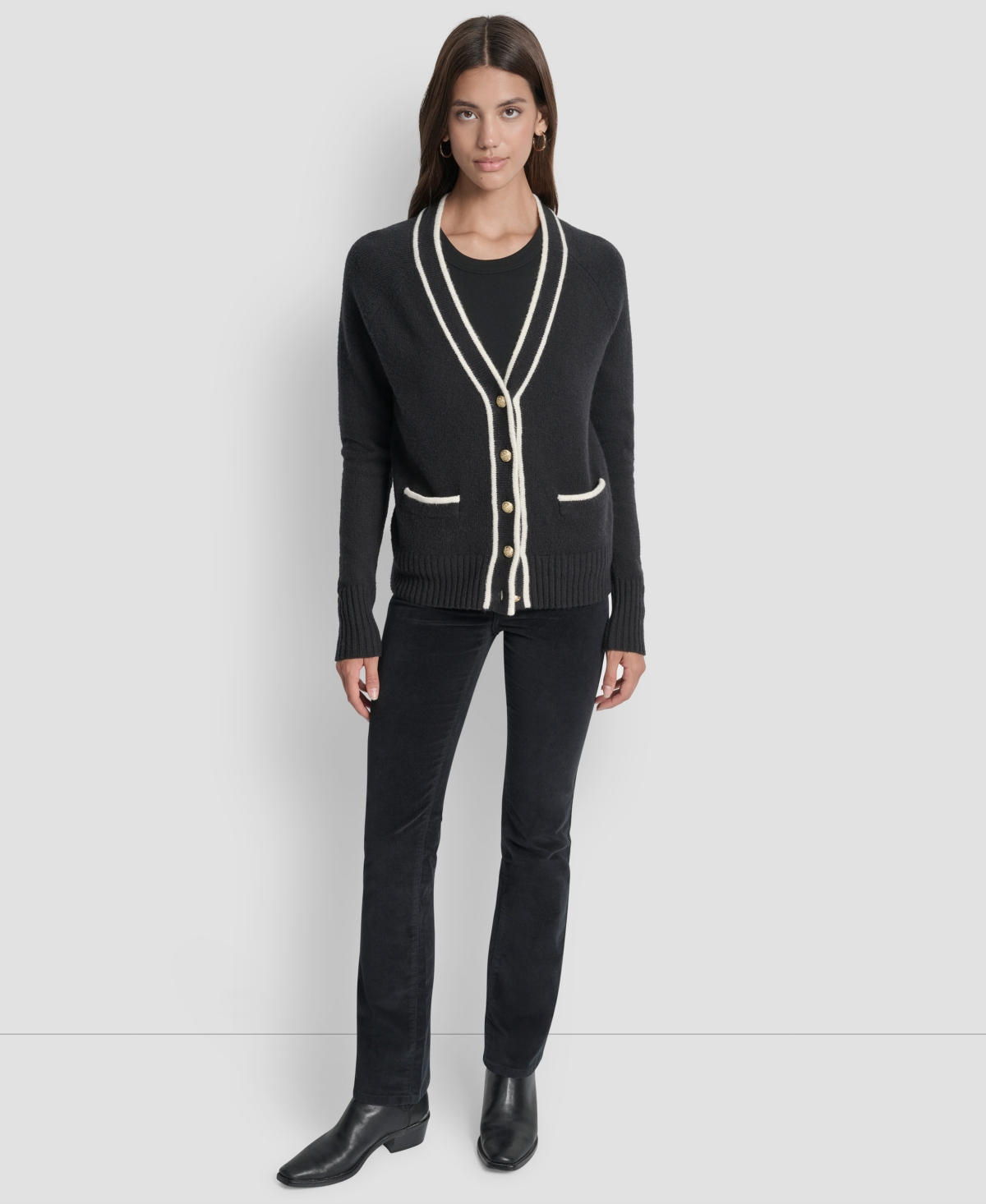 Click here for Dkny Jeans Womens Long Sleeve Tipped V-Neck Cardig... prices