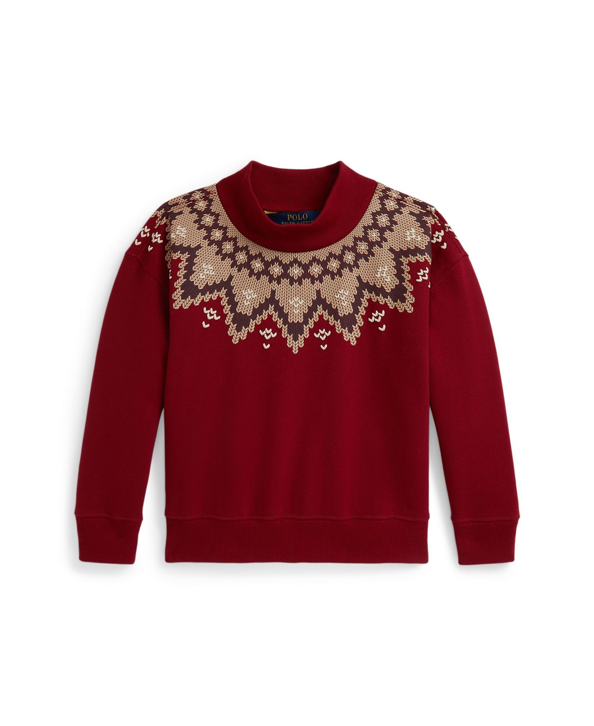 Polo Ralph Lauren Girls 2T-6X Long Sleeves Fair Isle Boxy Sweatshirt - Holiday Red
