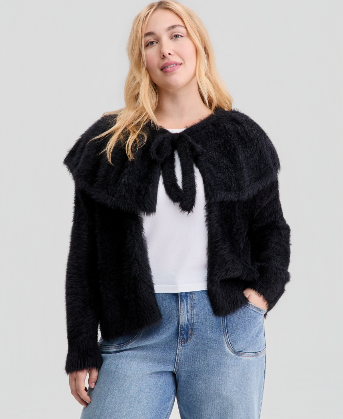 Click here for And Now This Trendy Plus Size Fuzzy Cape Sweater... prices