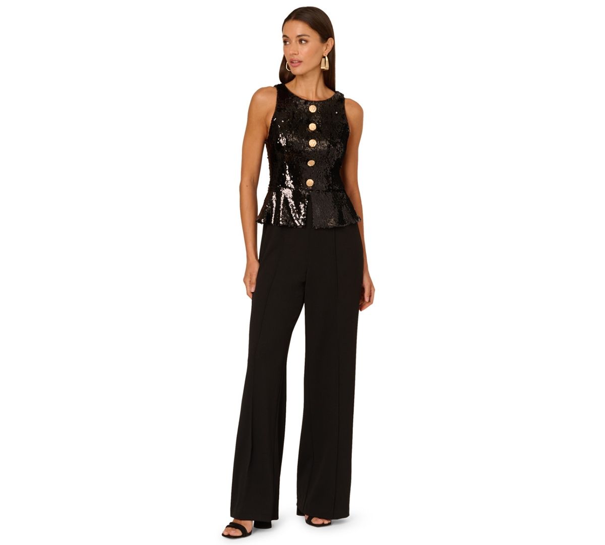 Click here for Adrianna Womens Crew Neck Sequin Bodice Wide-Leg J... prices