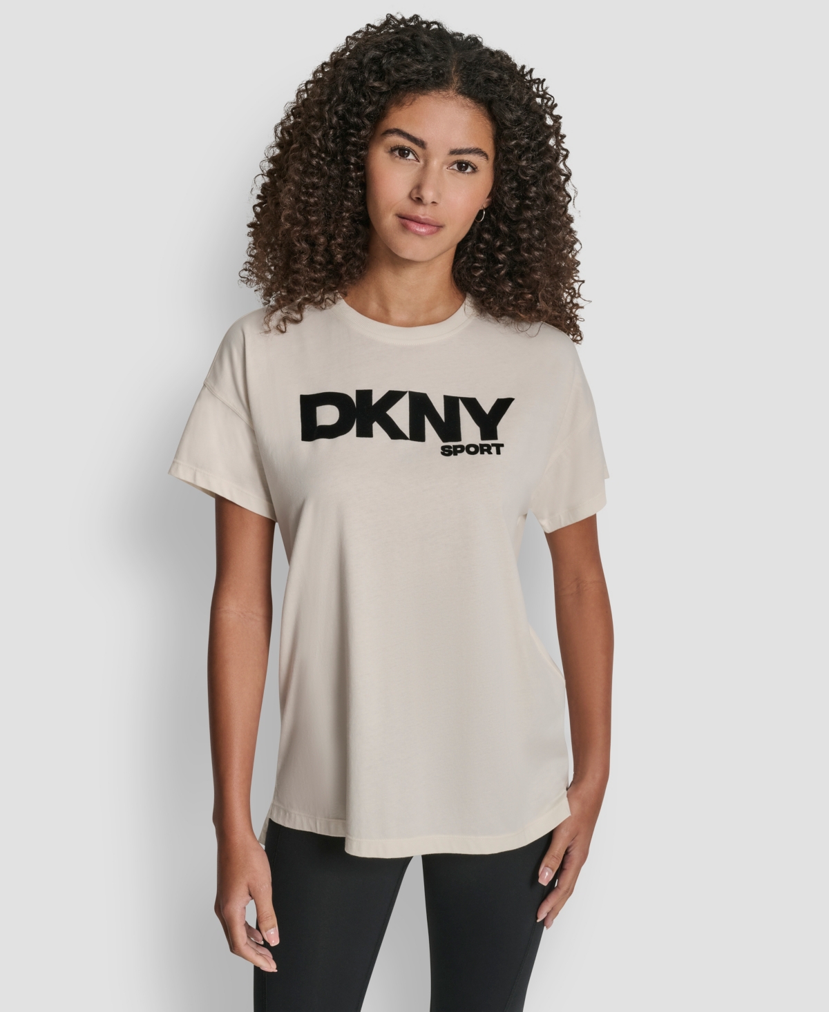 Click here for Dkny Womens Flocked Logo Drop Shoulder T-Shirt - E... prices