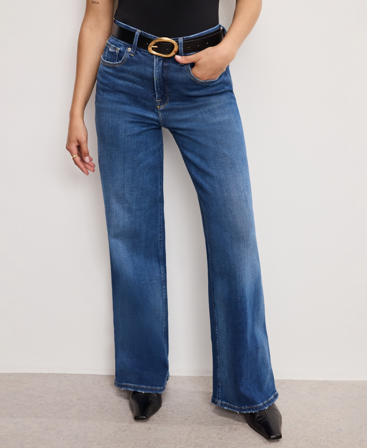 Good American Soft Tech Good Petite Skate Wide Leg Jeans in Indigo891