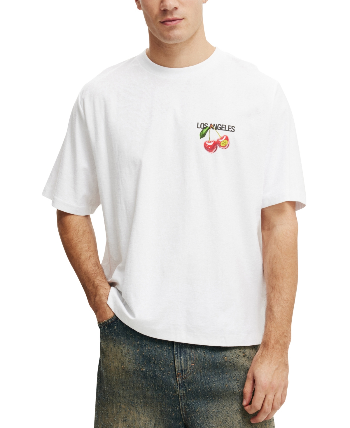 Click here for Cotton On Mens Cropped Fit Graphic T-Shirt - White... prices