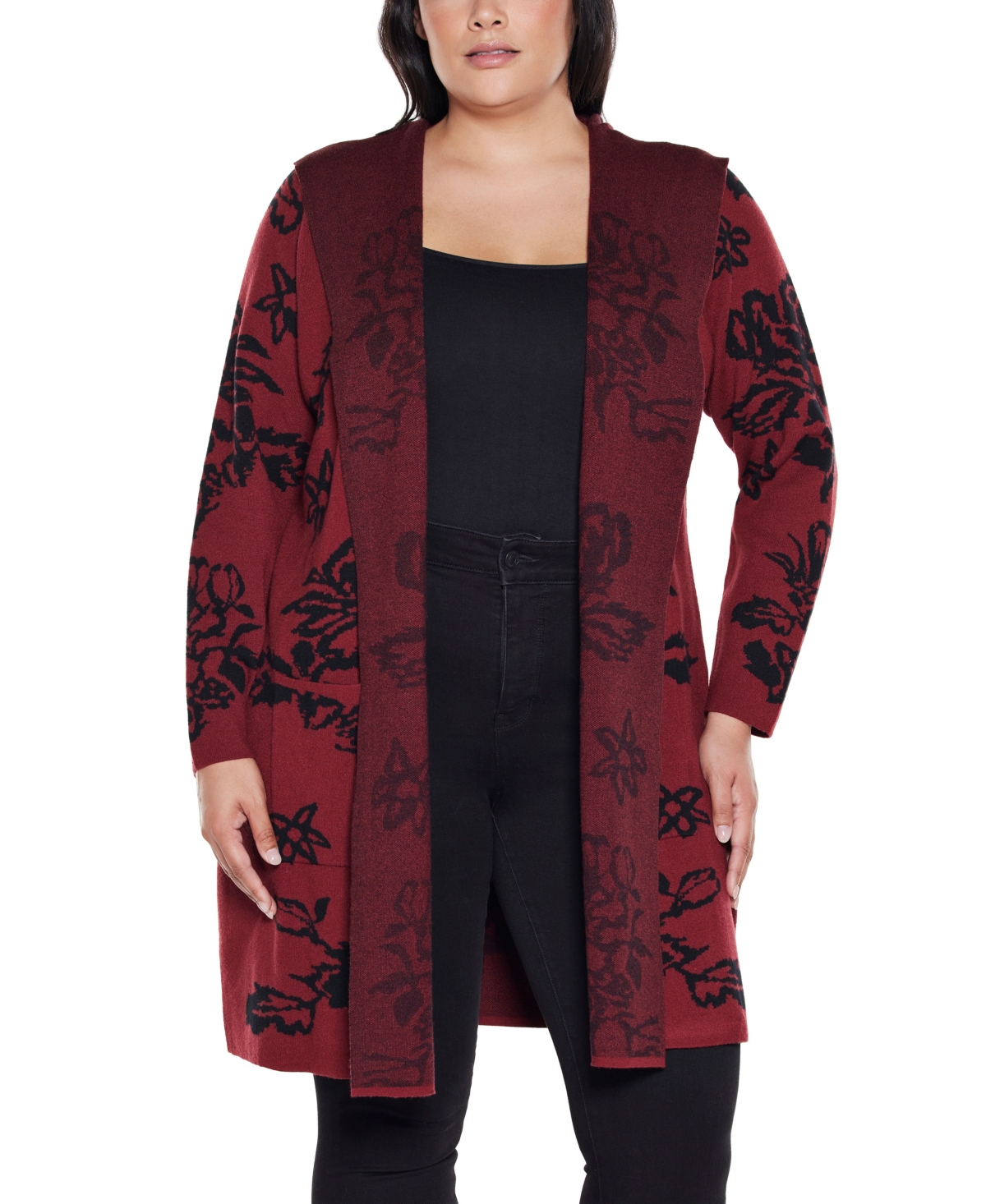 Click here for Belldini Plus Size Hooded Fall Botanicals Coatigan... prices