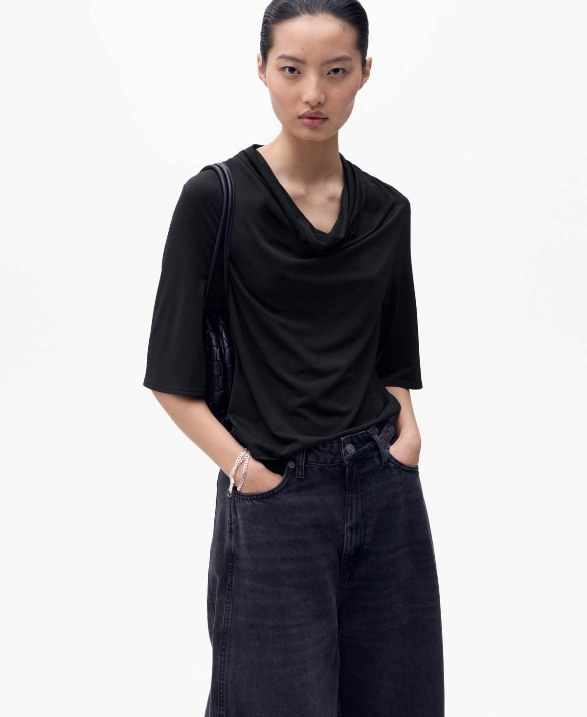 Click here for Mango Womens Draped Neck Top - Black prices