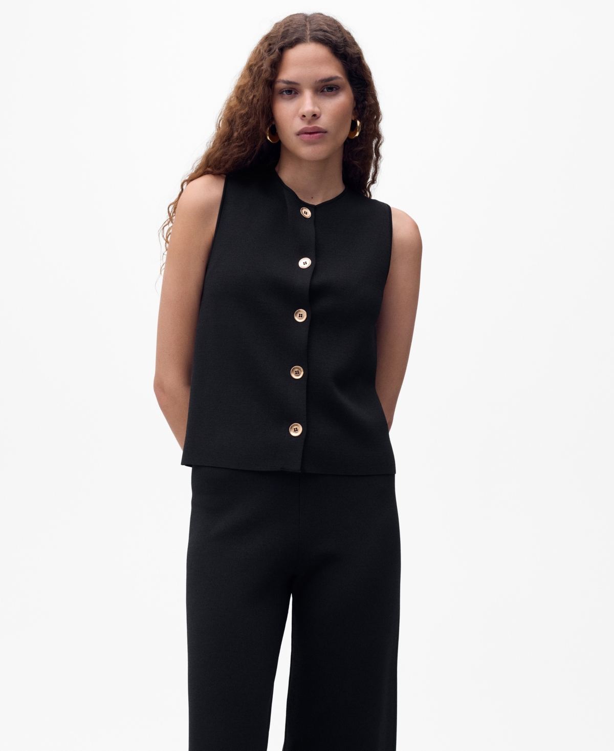 Click here for Mango Womens Fine-Knit Gilet - Black prices