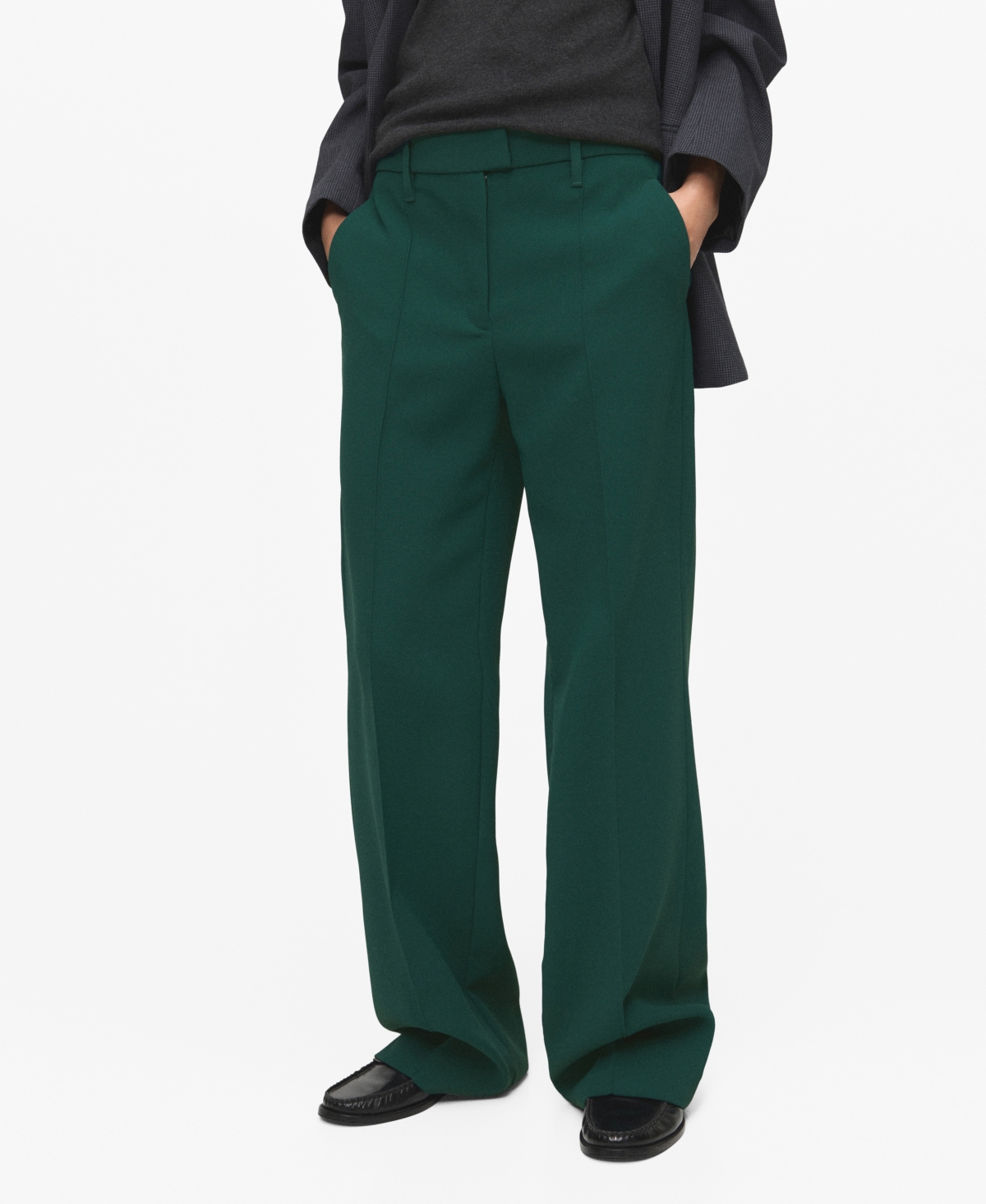 Click here for Mango Womens Straight Mid-Rise Pants - Green prices