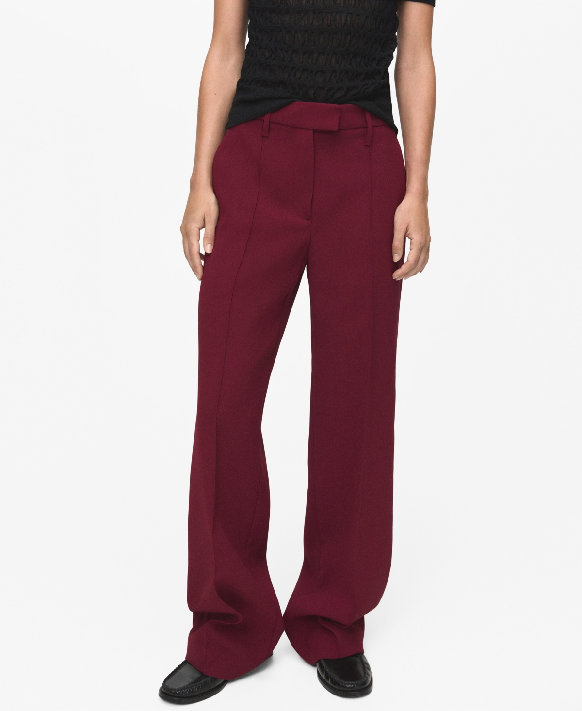 Click here for Mango Womens Straight Mid-Rise Pants - Burgundy prices