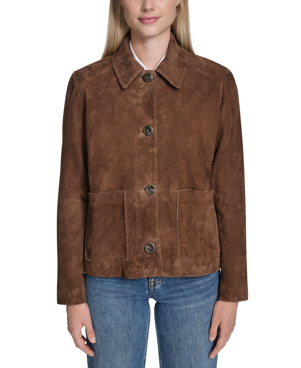 Click here for Cole Haan Womens Wing Collar Shirt Jacket - Chocol... prices