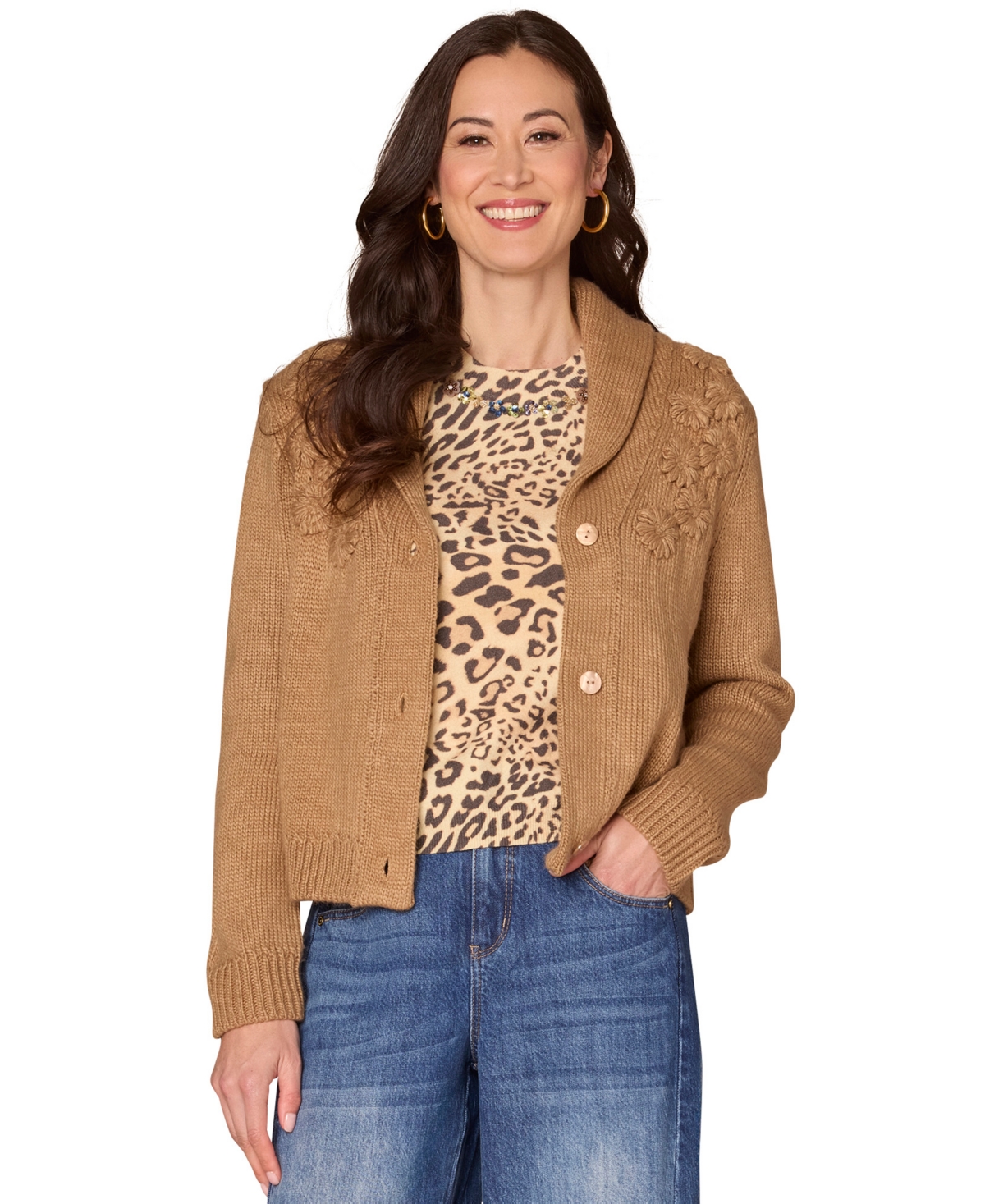 Click here for Democracy Petite Embroidered Cardigan - Straw prices