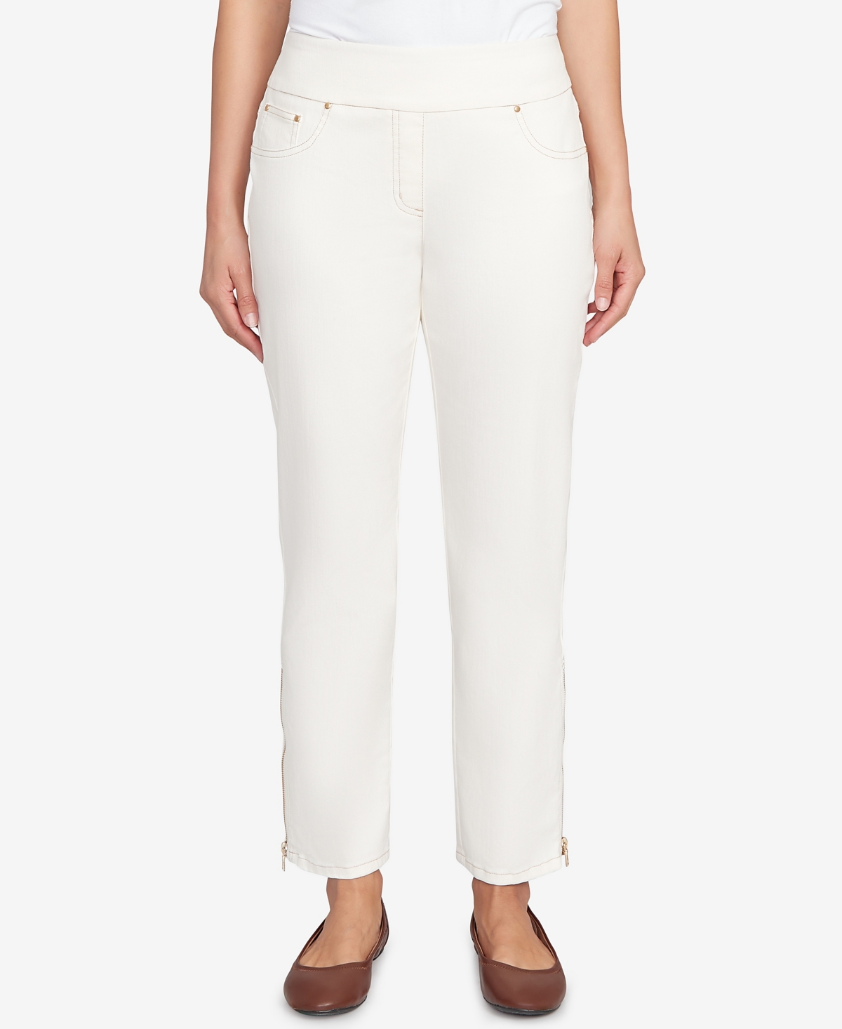 Click here for Ruby Rd. Petite Zipper Hem Pull-On Pants - Ivory prices