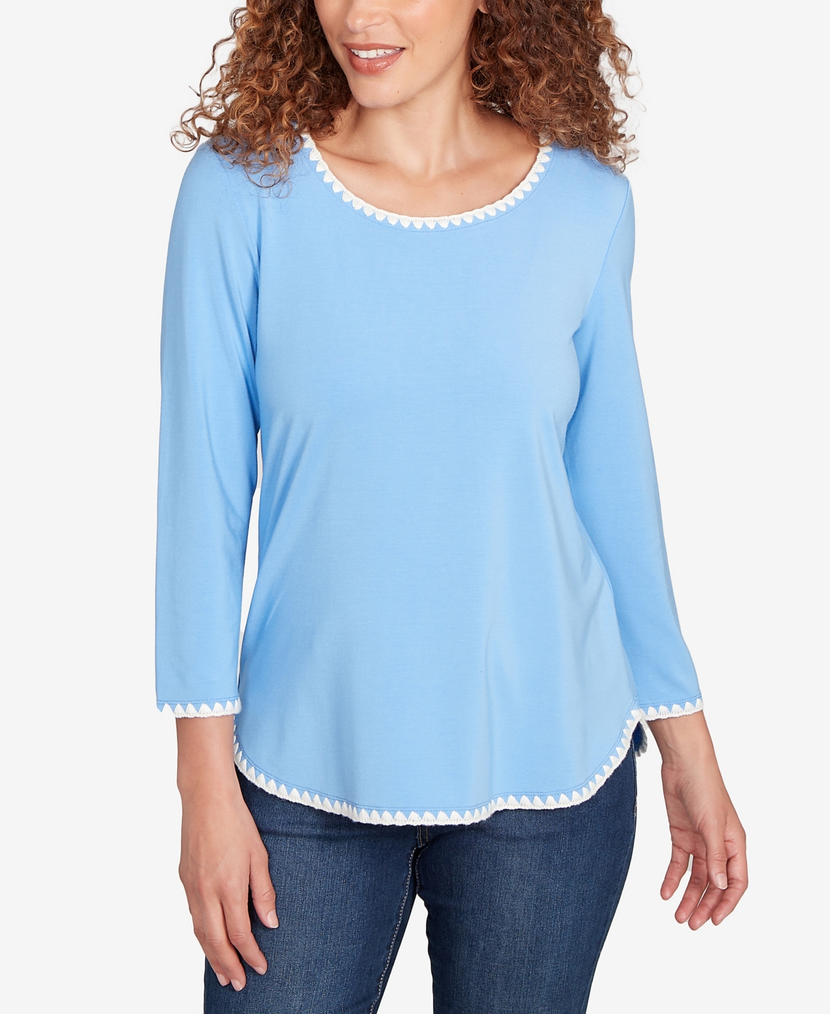 Click here for Ruby Rd. Petite Contrast Embroidered Solid Knit To... prices
