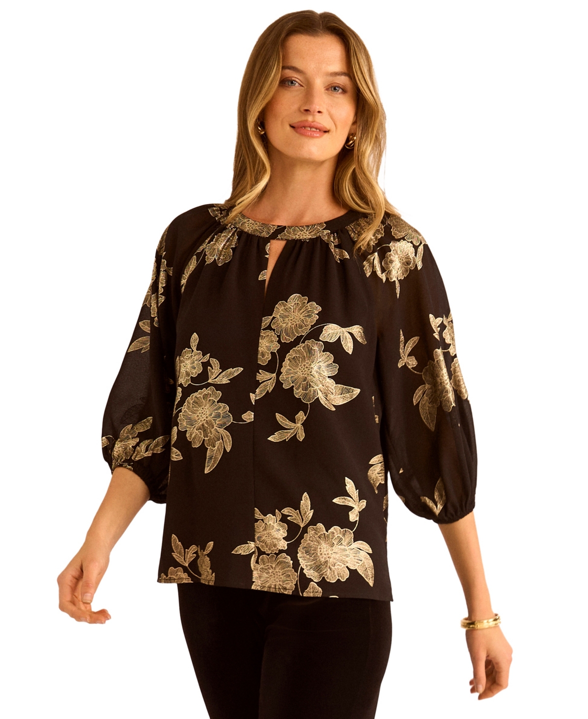 Click here for Sam & Jess Womens Printed Puff Sleeve Top - Rich B... prices