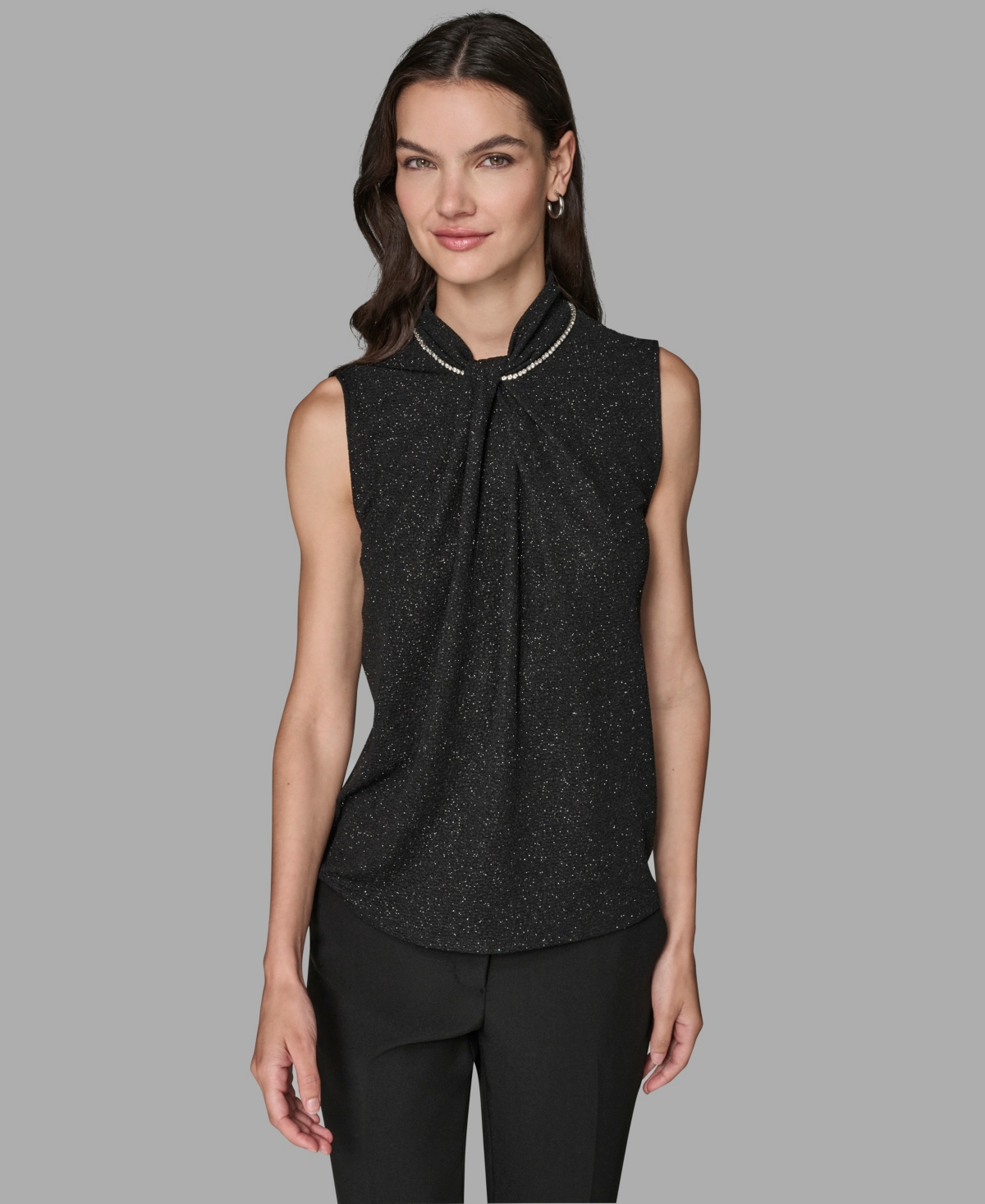 Karl Lagerfeld Paris Womens Sleeveless Novelty Knit Top - Black