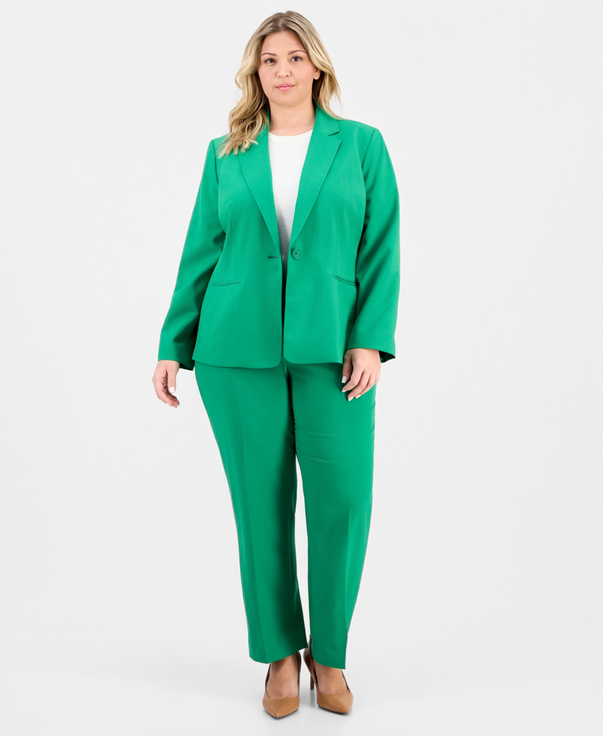 Click here for Le Suit Plus Size Notch-Lapel Mid-Rise Pantsuit -... prices