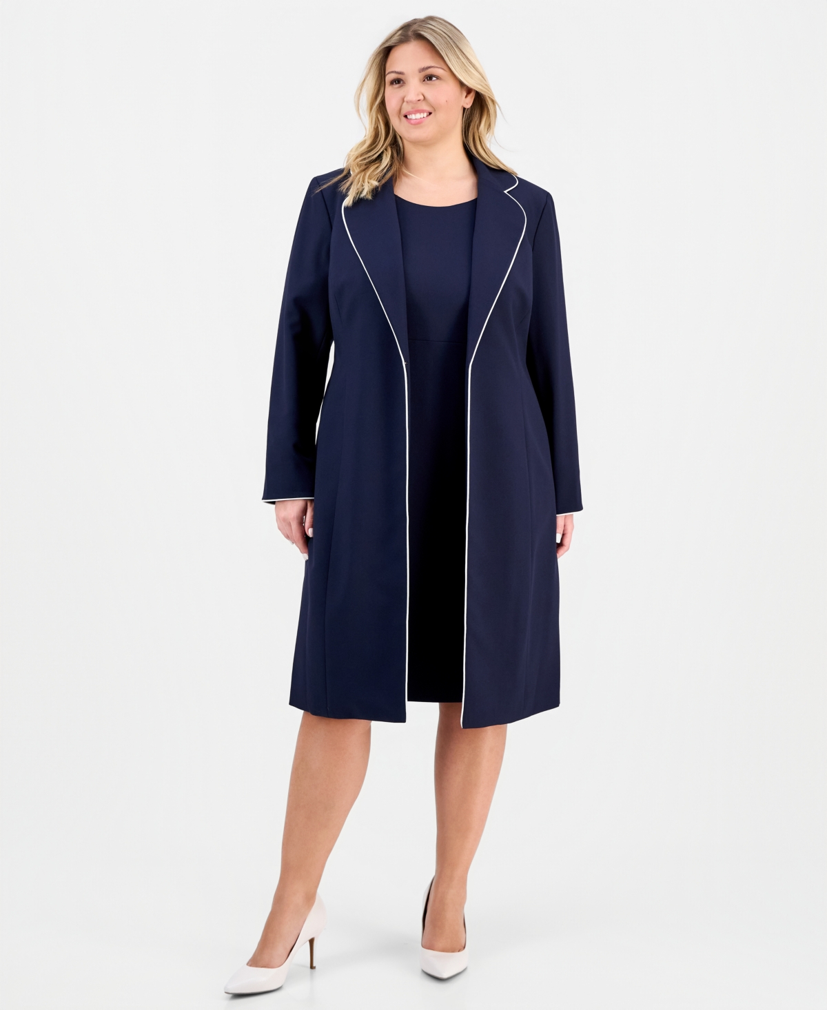 Click here for Le Suit Plus Size Open-Front Jacket & Round-Neck S... prices