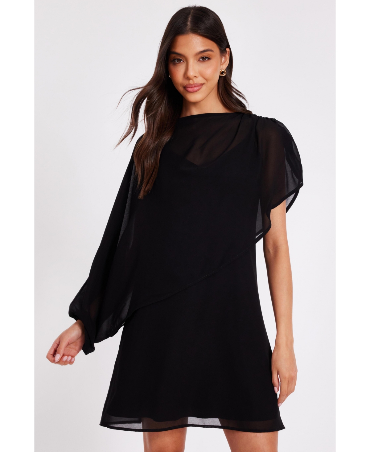 Click here for Quiz Womens Chiffon Two-in-One Mini Dress - Black prices