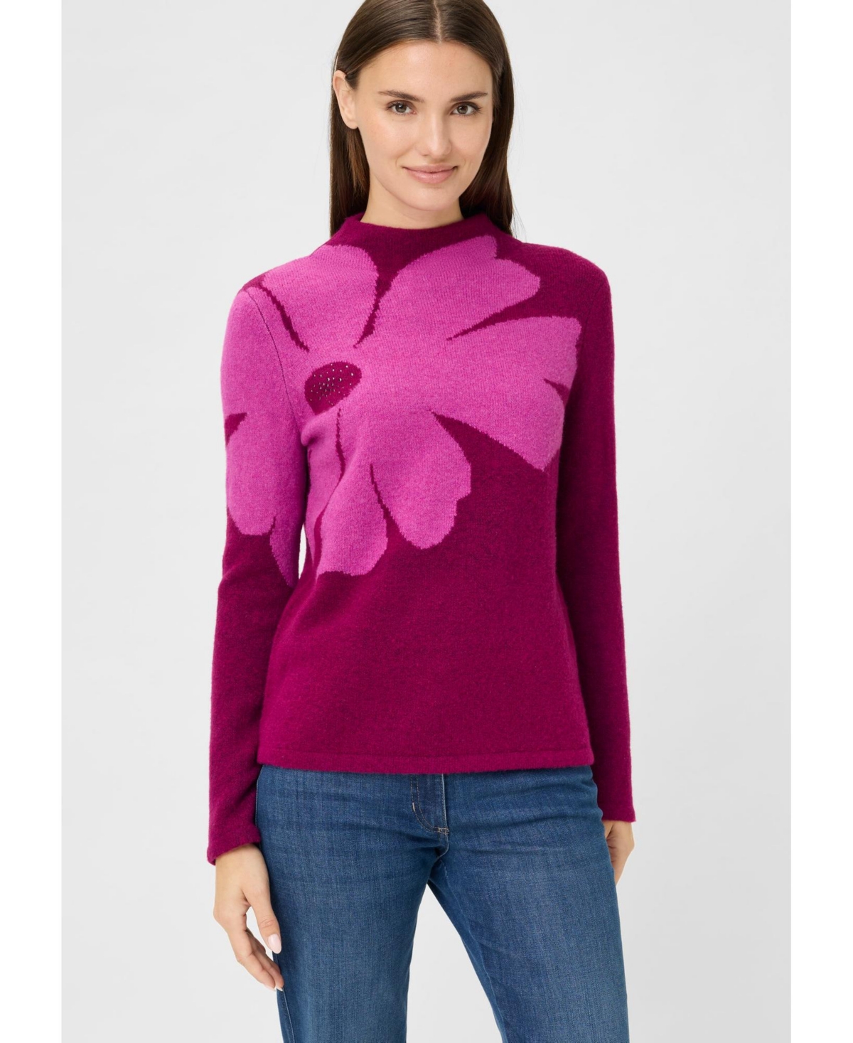 Click here for Olsen Floral Intarsia Mock Neck Sweater - Boysenbe... prices
